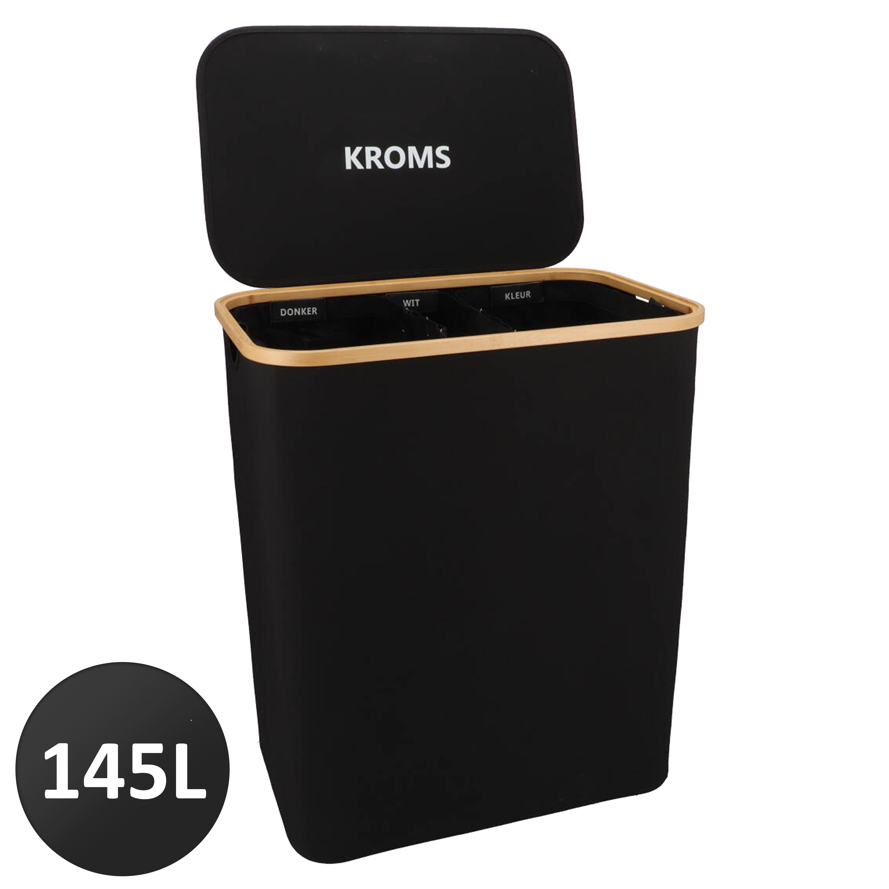 Wasmand Bamboe 3 vakken Zwart 145L – KROMS B.V.