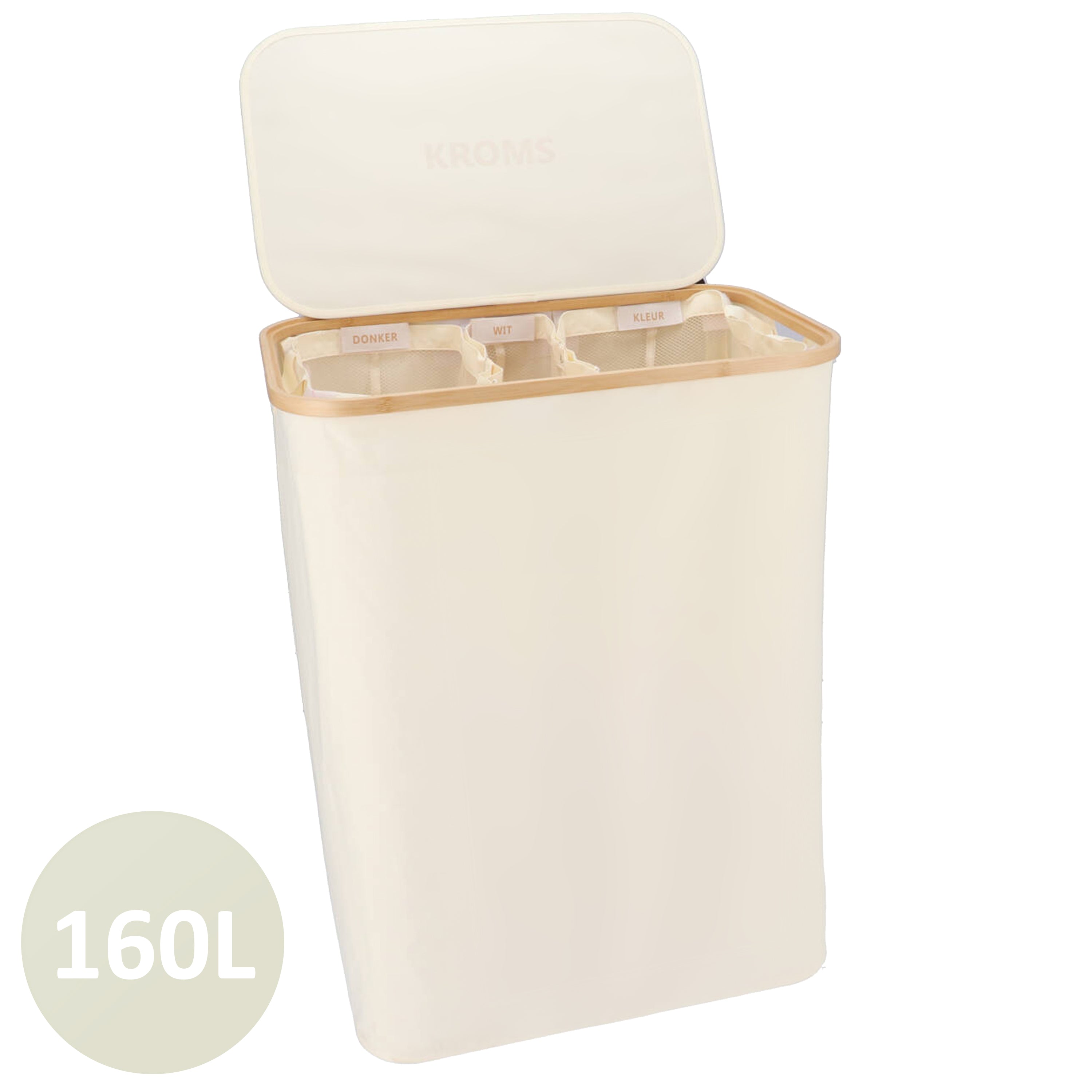 Wasmand Bamboe 3 vakken Beige 160L – KROMS B.V.